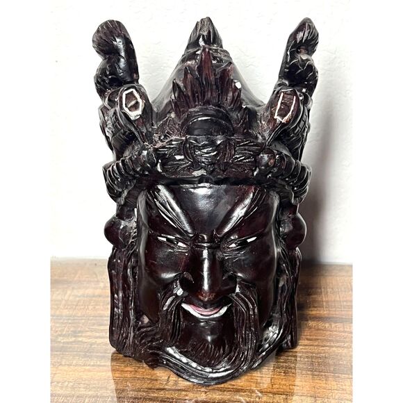 Wall Decor | Vintage Chinese Handcarved Wood Wall Mask Guan Yu Guan ...